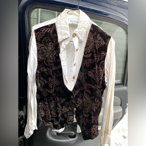 Tops | Vintage Ladies White Shirt With Built In Embroidered Vest | Poshmark